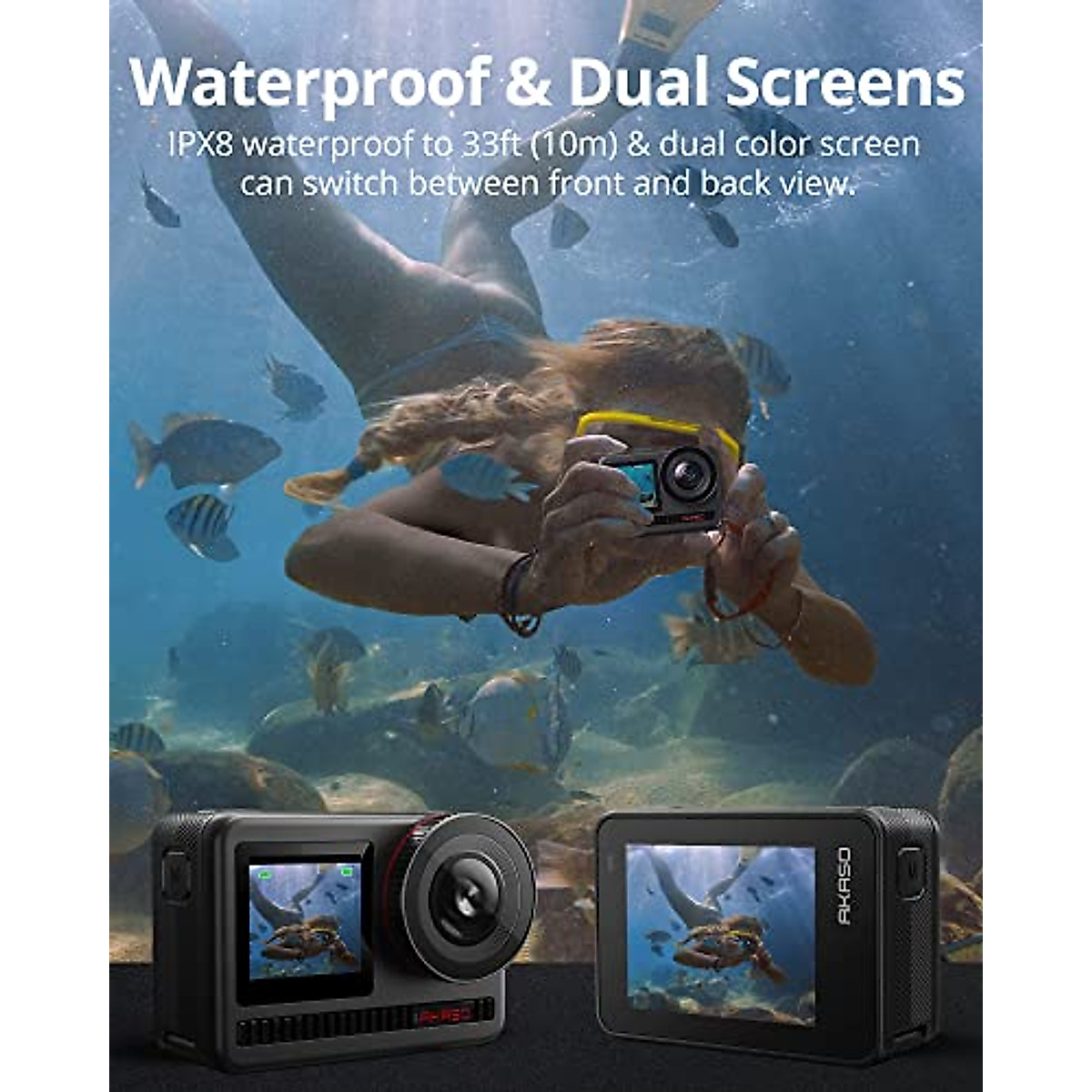 AKASO Brave 8 4K60FPS Action Camera, 48MP Photo Touch Screen Waterproof Super Wide Angle 16x Slo-mo SuperSmooth Stabilization Underwater Camera with Remote Control Helmet Accessories