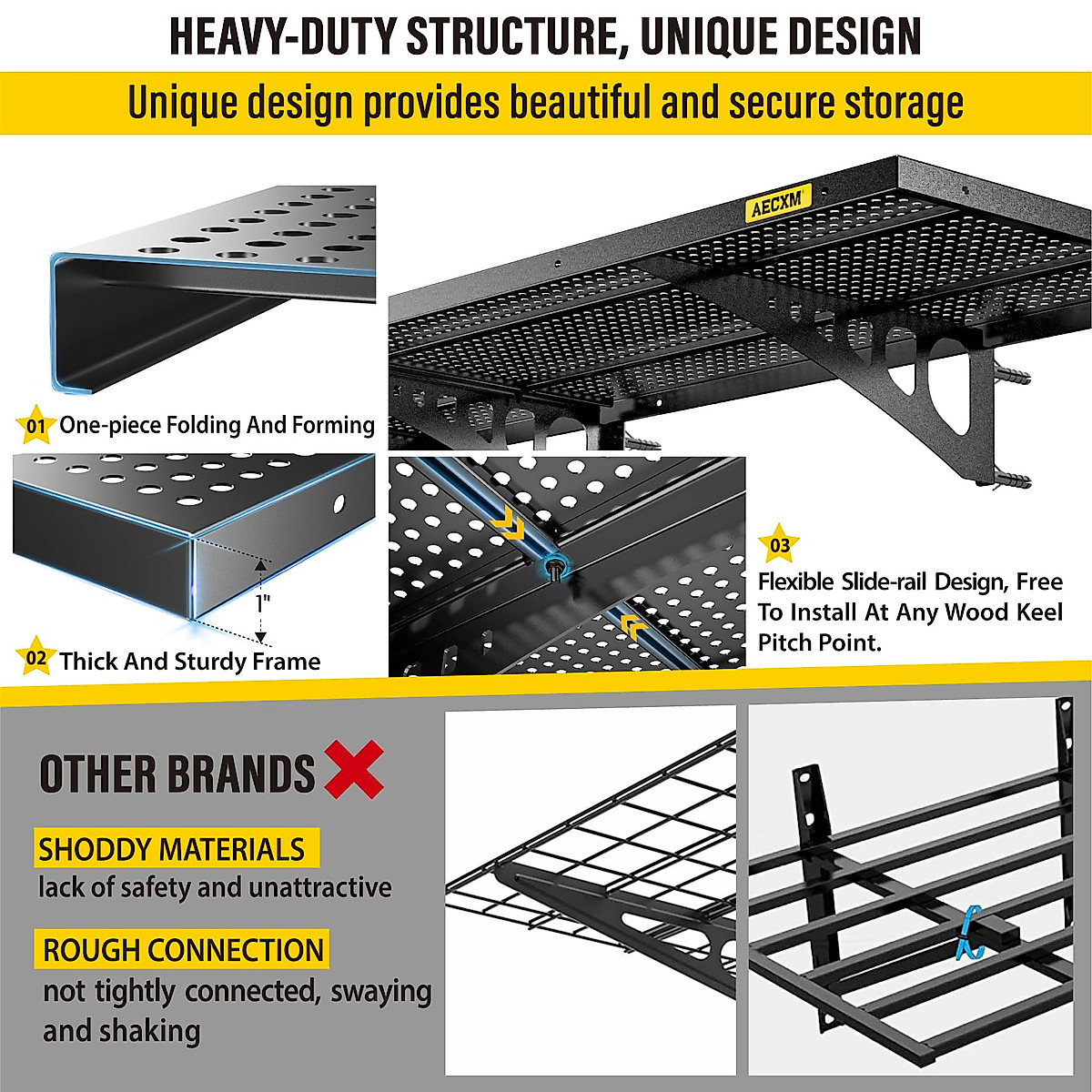 Aecxm 2pack-1.64x4ft Garage Storage Rack - Floating Wall Shelves, Heavy Duty, Sturdy, Wall Mounted (Black)