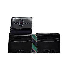 Tommy Hilfiger Leather Men's Multi-Card Passcase Bifold Wallet with Removable Card Case, Black, One Size