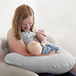 Minky Nursing Pillow Cover, 2 Pack Nursing Pillow Slipcover for Breastfeeding Pillow Slipcover Fits Nursing Pillow, Soft Snug for Infant & Baby Boy Girl (Grey & Blue)