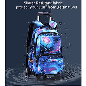Rolling Backpack for Boys Girls Galaxy-prints Student Bookbags Kids' Carry-Ons Luggage Travel Trolley Bags for School