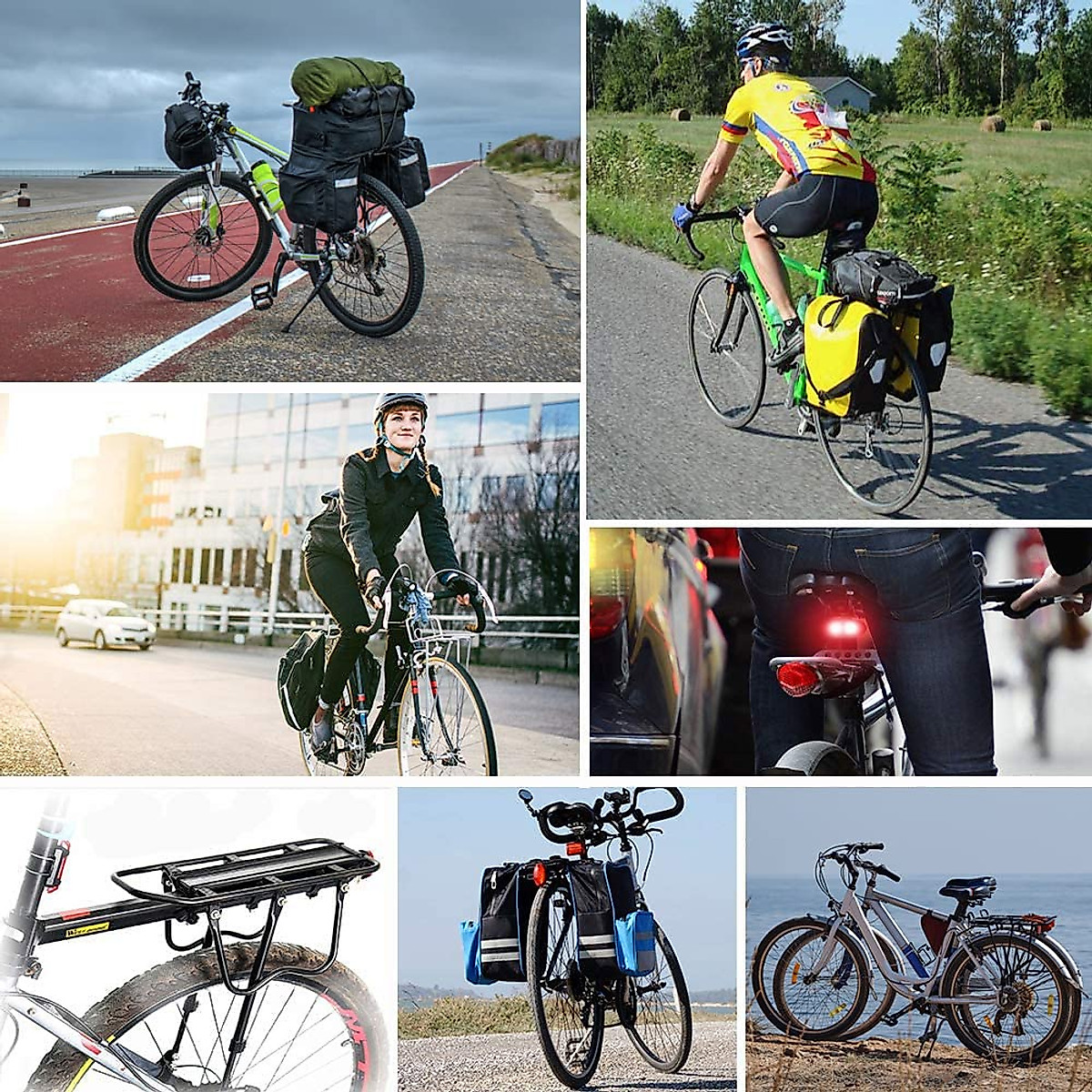 West Biking 110Lb Capacity Almost Universal Adjustable Bike Cargo Rack Cycling Equipment Stand Footstock Bicycle Luggage Carrier Racks with Reflective Logo