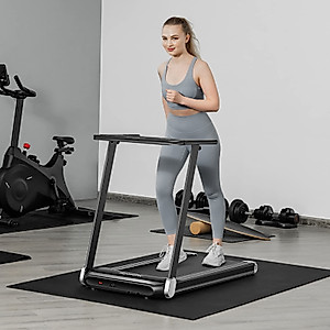 GYMAX Folding Treadmill, Smart APP Control Running Machine with LED Monitor & Adjustable Device Holder, Portable Treadmill for Home Gym Small Apartment (Silvery)