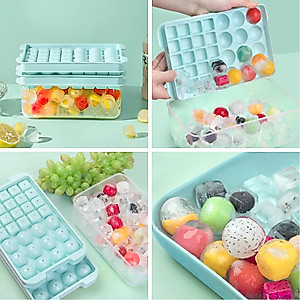 Korlon Ice Trays for Freezer with Lid and Bin, 64 PCS Ice Cube Trays, Round Ice Cube Molds & Square Container for Making Cocktail Whiskey Tea & Coffee