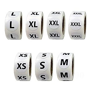 3500 PCS Clothing Size Stickers Labels 7/8" Round Self Adhesive Size Stickers for Clothing T Shirts Retail, 7 Sizes (XS, S, M, L, XL, XXL, XXXL)