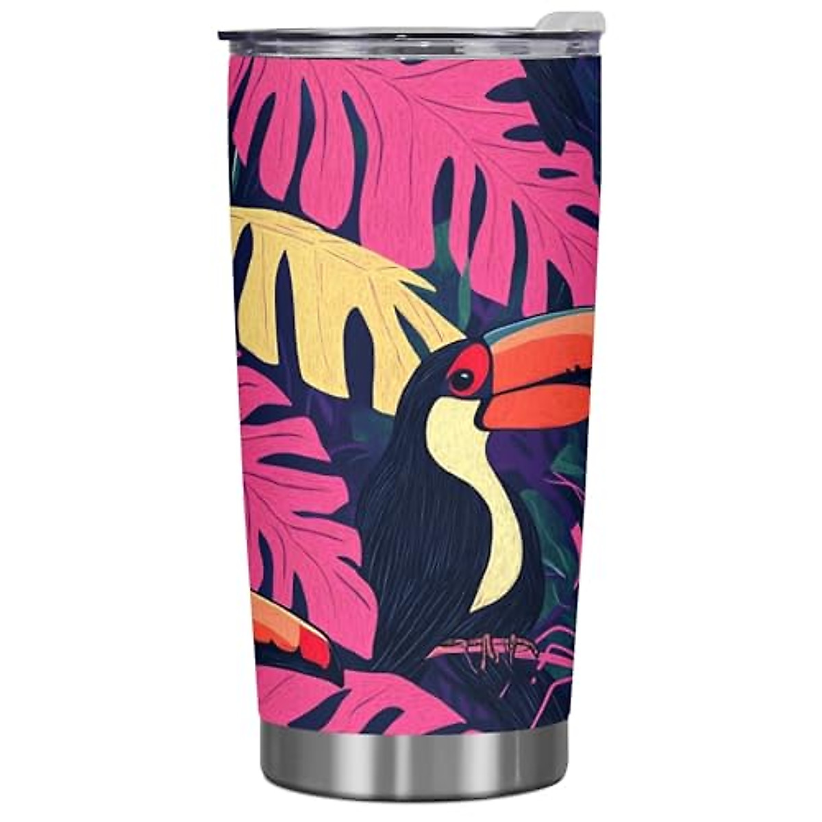 QWEUIOP 20oz Insulated Travel Coffee Mug Toucan Pattern Summer Stainless Steel Tumbler with Lid Double Wall Vacuum Coffee Cup For Hot and Cold Drinks14327