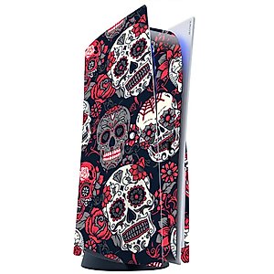 ITS A Skin Skins Compatible with Sony Playstation 5 Console Disc Edition - Protective Decal Overlay Stickers wrap Cover - Sugar Skulls Red Black Dia de Los
