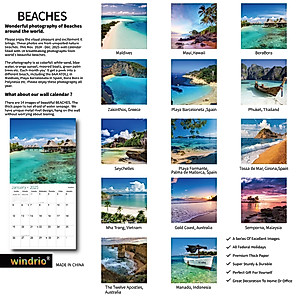 2023 Wall Calendar,14 Monthly Wall Calendar BEACHES Nov. 2022 - Dec. 2023, 12" x 24" Opened,Full Page Months Thick Paper for Gift Calendar Organizing & Planning