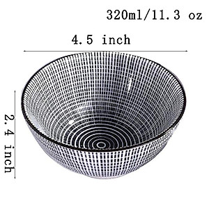 Whitenesser Japanese Ceramic Rice Bowls Set of 4, Porcelain Rice Bowls Sushi Bowls Small Rice Bowls for Soup Snack Cereal