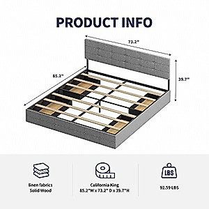 ZAFLY Platform California King Size Bed Frames with Square Button Tufted Headboard,Cal King Bed Frame with 4 Storage Drawers,Wooden Slats Support,No Box Spring Needed,Easy Assembly,Dark Grey