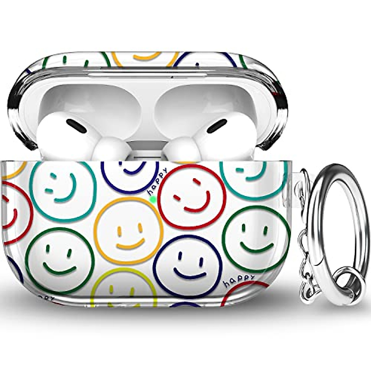 R-fun Airpods Pro 2nd Generation/1st Generation Case Cover,Cute Flroal Clear TPU Protective Case for Women Girls with Keychain Compatible with Apple AirPods Pro(2019/2022),Smile