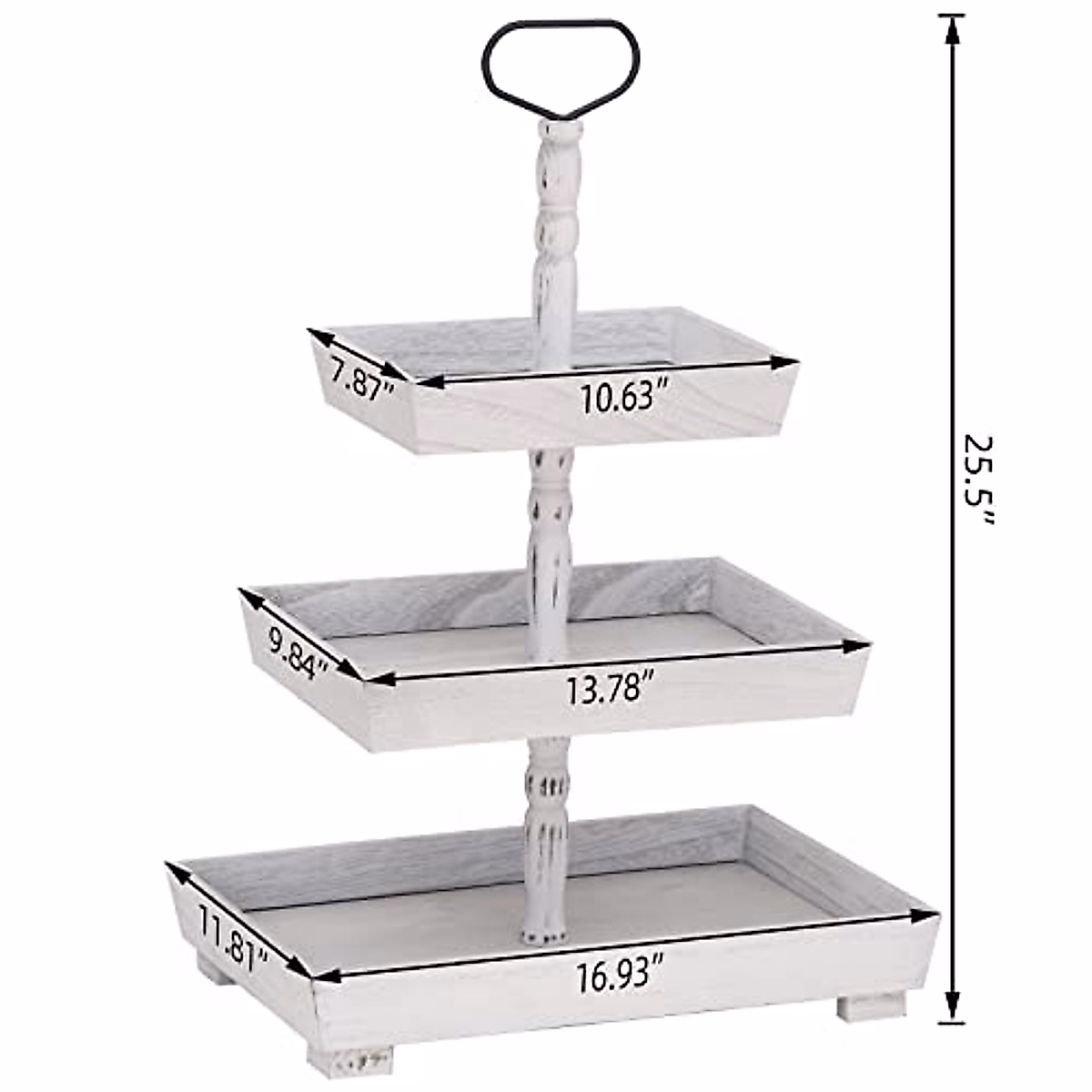 3 Tier Serving Tray, Rectangle Tiered Tray, Farmhouse Table Decor Cake Stands Round Wooden Tray Three Tier Tray with Metal Handle Large Storage Tray,Home Kitchen Shelf Coffee Bar Table