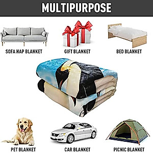 HommomH 60"x80" Blanket Soft Fluffy Flannel Fleece Throw Blue Sky Penguin