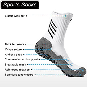 GOGOGOAL Non-slip Football Athletic Sock Men Women Anti-slip Slipper Socks Hospital Grip Soccer Sports Training Sock Basketball Yoga White M 3P