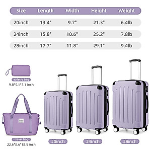 LARVENDER Luggage Sets 5 Piece, Expandable Luggage Set Clearance for Women, Suitcases with Wheels, Hardside Hard Shell Travel Luggage with TSA Lock (Lavender, 5pcs)