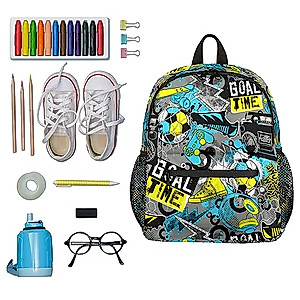 Sports Soccer Football Kids Backpack for Boys, Soccer Ball Skateboard Toddler Mini Backpack for Elementary Nursery Kindergarten Preschool, Back to School Bookbags Student Travel Bag with Chest Strap