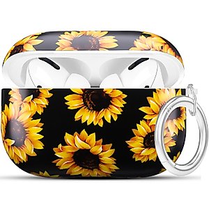 Airpods Pro Case - YOMPLOW Sunflower Case Cover Skin Protective Hard Case Cover Portable Women Girls with Keychain for Apple Airpods Pro Charging Case - Sunflower