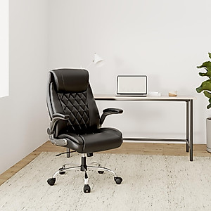 neo chair Office Chair Computer High Back Adjustable Flip-up Armrests Ergonomic Desk Chair Executive Diamond-Stitched PU Leather Swivel Task Chair with Armrests Lumbar Support (Black)