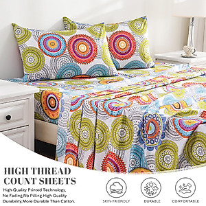 Bedlifes Twin Sheets Set Ultra Soft Breathable Silky Bed Sheets Deep Pocket 100% Microfiber Bedding Sheets 3 Piece Twin Size Mandala Patterned