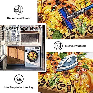 Ileading Round Fall Area Rug Non Slip Shaggy Soft Sunflower Pumpkin Sofa Circle Carpet 4ft Cute Harvest Thanksgiving Decorative Runner Rug Machine Washable Throw Rugs for Bedroom Living Room eggchair