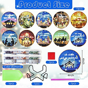 10 Pcs Christianity Christmas Nativity Scene Diamond Art Coasters Kits Jesus Holy Night Art Coaster Birth of Jesus Diamond Art Coasters for Beginners Adults and Kids Craft Supplies Gift