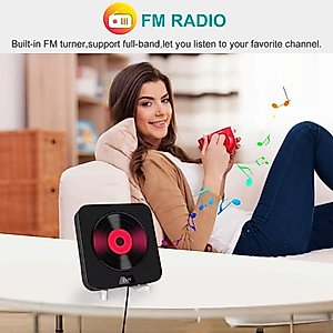 Portable Bluetooth CD Player,Wall Mountable CD Player for Home with Remote Control Dust Cover LCD Display Built-in HiFi Speakers FM Radio,Support CD/MP3/USB/TF/AUX Input Output (Black)