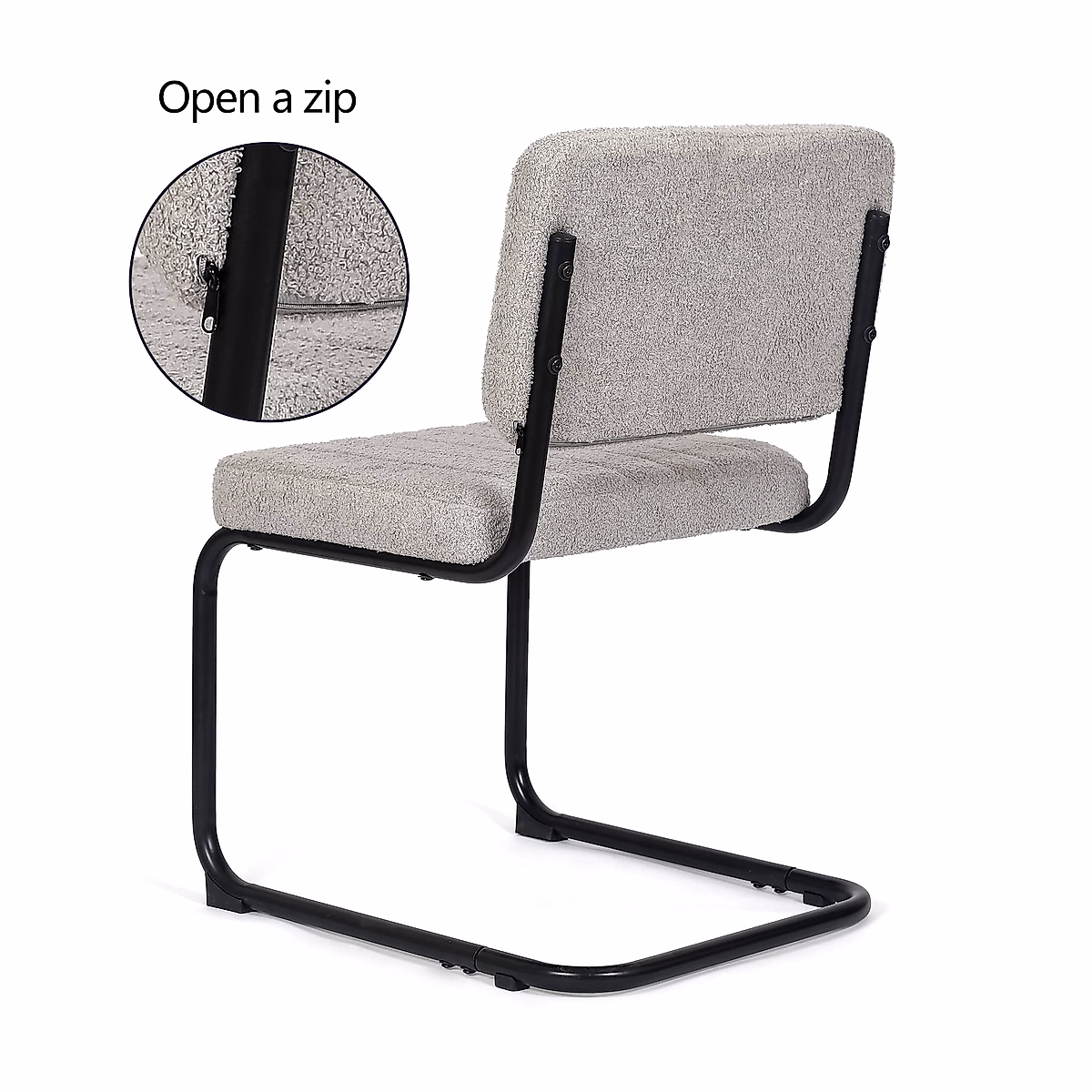 Adeco Velvet Dining Set of 2, Comfy Back & Chrome Metal Base, Modern Upholstered Armless Chairs Seat for Bedroom Living Room Side Table, Grey