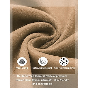 COOFANDY Baseball Jacket for Mens Letterman Varsity Jackets Button Up Khaki Sweatshirt with Letter B