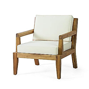 Christopher Knight Home Rossville Outdoor Club Chairs, Teak Finish + Beige