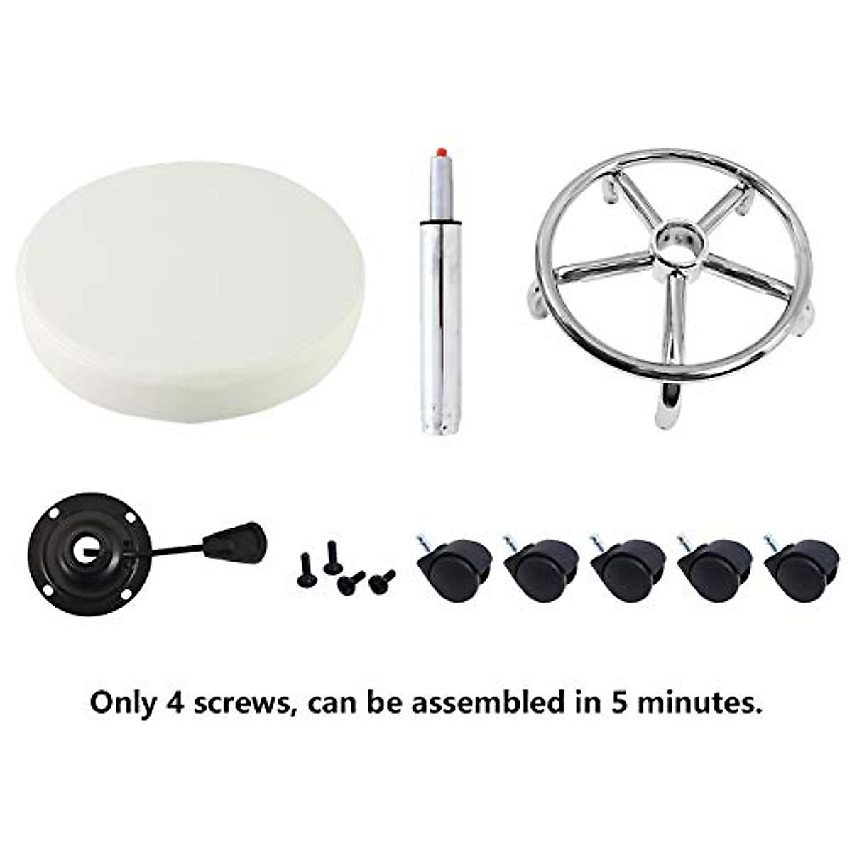 KKTONER PU Leather Round Rolling Stool with Foot Rest Swivel Height Adjustment Spa Drafting Salon Tattoo Work Office Massage Stools Task Chair White Small (White)