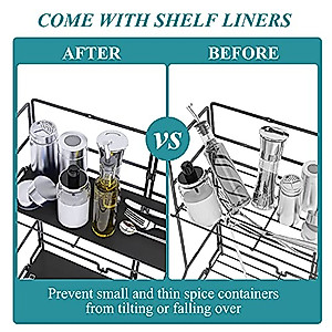 2 Tier Bathroom Organizer Countertop, SAUCE ZHAN Vanity Organizer Countertop with Shelf Liners, Spice Rack Organizer for Kitchen, Counter Storage Shelf for Bathroom Counter, Bedroom, Black