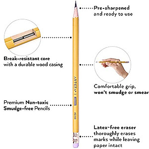 ARTEZA HB Pencils #2, Pack of 48, Wood-Cased Graphite Pencils in Bulk, Pre-Sharpened, with Latex-Free Erasers, Office & School Supplies for Exams and Classrooms