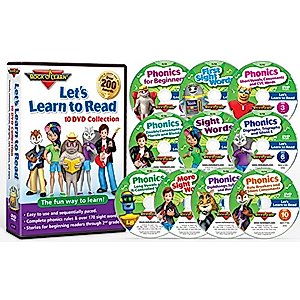 Let’s Learn to Read 10 DVD Collection by Rock ‘N Learn (170 sight words, covers all phonics rules, vowels, consonants, blends, digraphs, practice sections to build reading fluency, 80 downloadable worksheets and more.)