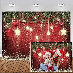 CHAIYA 7x5ft Christmas Red Background Winter Snowflake New Year's Eve Photography Family Party Shining Stars Background Red Happy Background Baby Shower Decoration Photo Studio Road CY128