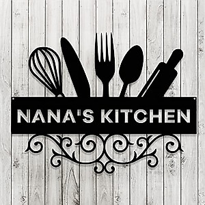 Hotsrichw Kitchen Metal Sign Personalized, Chef Kitchen Wall Decor, Custom Family Name Sign Last Name Signs, Nana's Farmhouse Kitchen, Customized Funny Birthday Gift for Cooking Lover, Gift for Mom