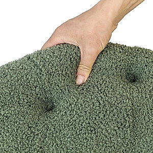 Homebeez 28 Inch Faux Fur Round Storage Ottoman, Button Tufted Footrest Stool Bench Coffee Table for Living Room,Green