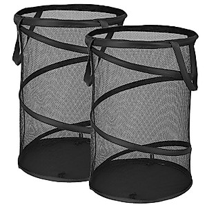 Pop Up Hamper for Laundry Mesh Collapsible Laundry Basket | Large Clothes Hamper - Black (Pack of 2)