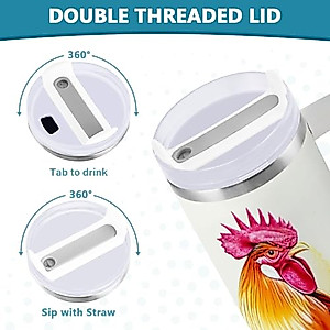 ODAWA Large Travel Coffee Tumbler with Straw and Handle, Rooster Beige Spill Proof Tumbler with Straw