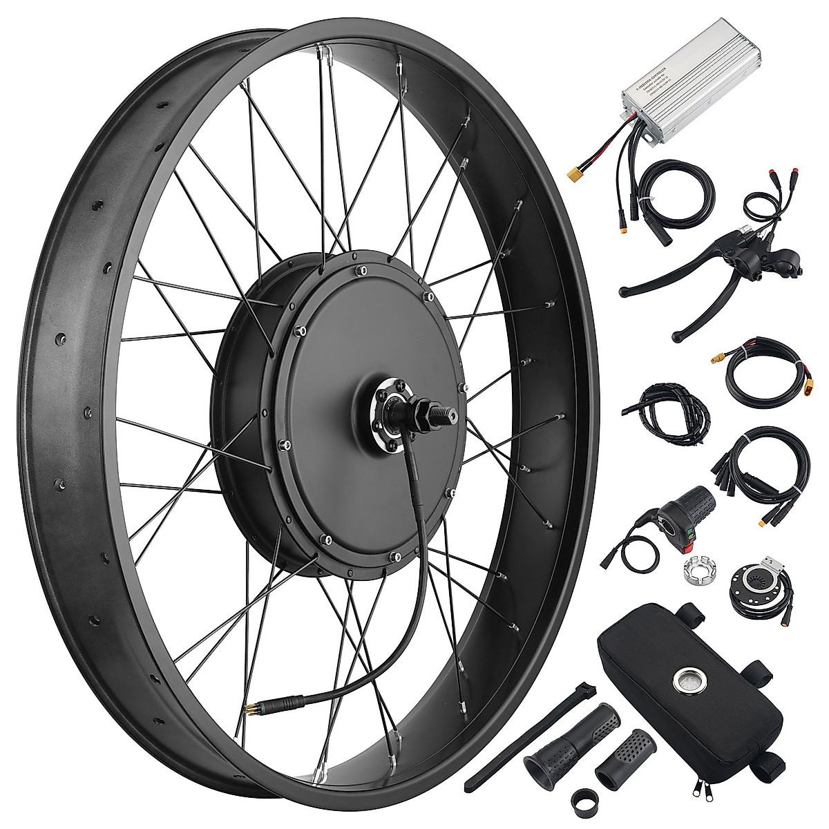 AW Electric Bike Conversion Kit 48V 1000W 26" Front Wheel E-Bike Conversion Kit for Fat Tire Bike Frame Ebike Wheel Kit Cycling Brushless Gearless Hub Motor Kit