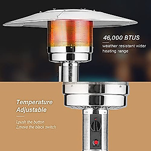 Saemoza 46,000 BTU Outdoor Propane Patio Heater, Standing Garden Heater with Wheels Outdoor Heater Propane Gas, ETL Certified Gas with Safety Ignition System (Silver)