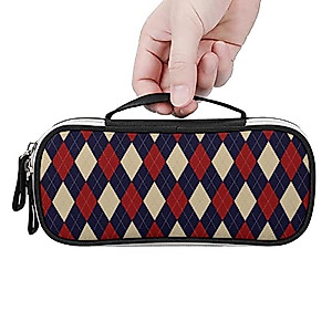 Red Blue Diamond Pencil Case Bag Large Capacity Stationery Pouch with Handle Portable Makeup Bag Desk Organizer