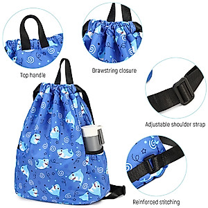 Ryushoyo Children Boy Girl Ocean Shark Print Drawstring Backpack Outdoor Casaul Portable Shoulder Bag Swim Gymsack Sack Pack Dark Blue