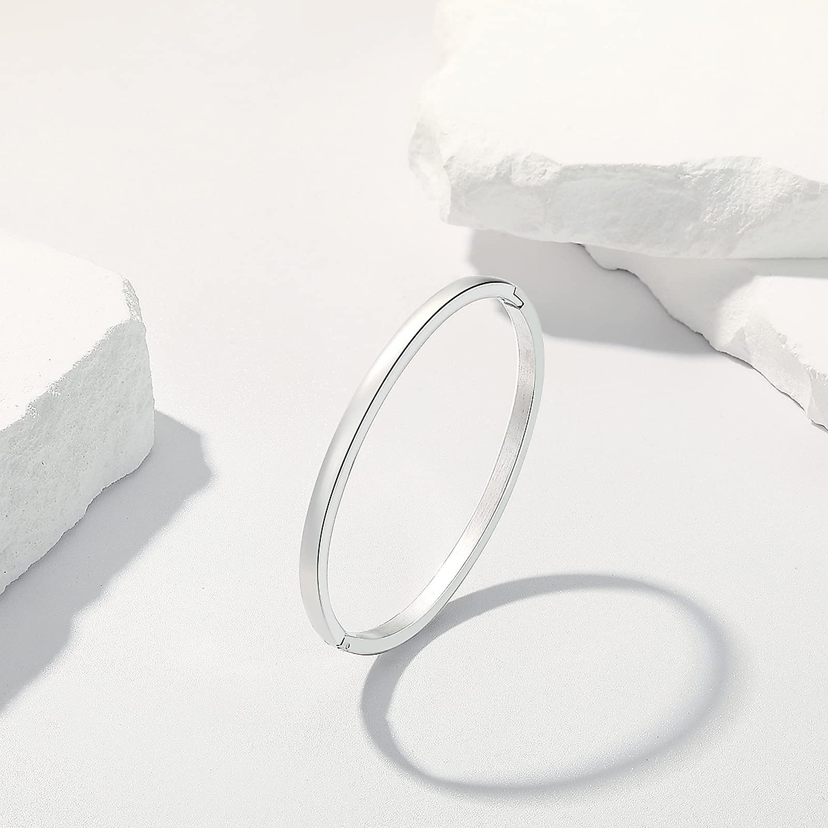 Tiyad Gold/Silver Stainless Steel Bracelet Oval Polished Bangle Bracelet Women's Cuff Bracelet Fashion Brand Design Jewelry Birthday Gift (Silver)