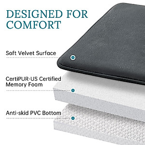 HUXMEYSON 3 Piece Memory Foam Bathroom Rugs Sets, Non-Slip & Quick Dry Bath Mat, Ultra Soft Velvet Bath Rugs for Bathroom, Toilet and Shower Floor, Dark Grey