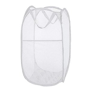 Smalibal Large Fine Mesh Laundry Basket, with Handles Laundry Hamper, Foldable Lightweight Basket, Collapsible Laundry Bag, Durable Clothing Storage, Freestanding Tall Clothes Hamper White