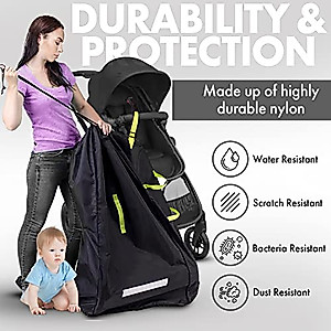 Stroller Travel Bag for Airplane Gate Check – Protective Airport Approved Baggage Gate Check Storage Sack for Traveling with Standard or Double Stroller – Easy Carrying with Padded Backpack Straps