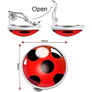 Ladybug Earrings Clip on Earrings No Pierced Ladybird Design Jewellery with Silver Ear Cuff Black Spot Red Charm for Girl woman Cosplay Ear Hoop 1
