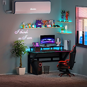 Aothia Desk Dual Monitor Stand Riser - Computer Stand For Desktop Monitor, Desk Shelf For Monitor, Wood Monitor Stand With Adjustable Length And Angle, Desktop Organizer, Large Monitor Stand (Black)