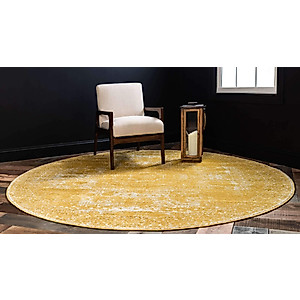 Unique Loom Bromley Collection Area Rug - Wells (96" Round, Yellow/ Ivory)