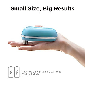Kitchen Mama Mini Electric Can Opener Smooth Edge: Open Cans with A Simple Press of Button - Ultra-Compact, Space Saver, Portable, Hands Free, Food-Safe, Battery Operated (Blue)